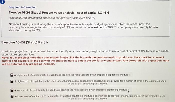 Solved Required information Exercise 16-24 (Static) Present | Chegg.com