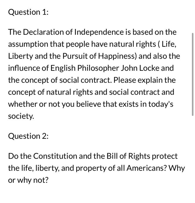 Question 1: The Declaration of Independence is based | Chegg.com