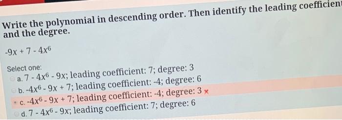 Solved Write the polynomial in descending order. Then | Chegg.com