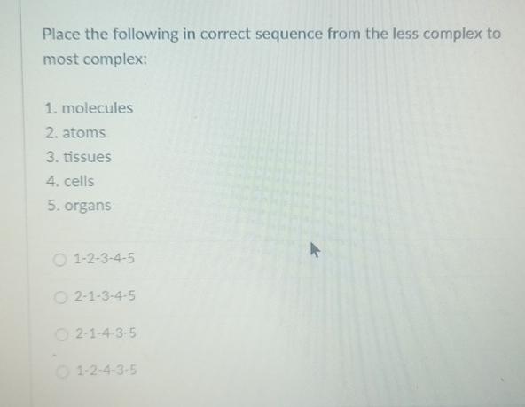 Solved Place the following in correct sequence from the less | Chegg.com