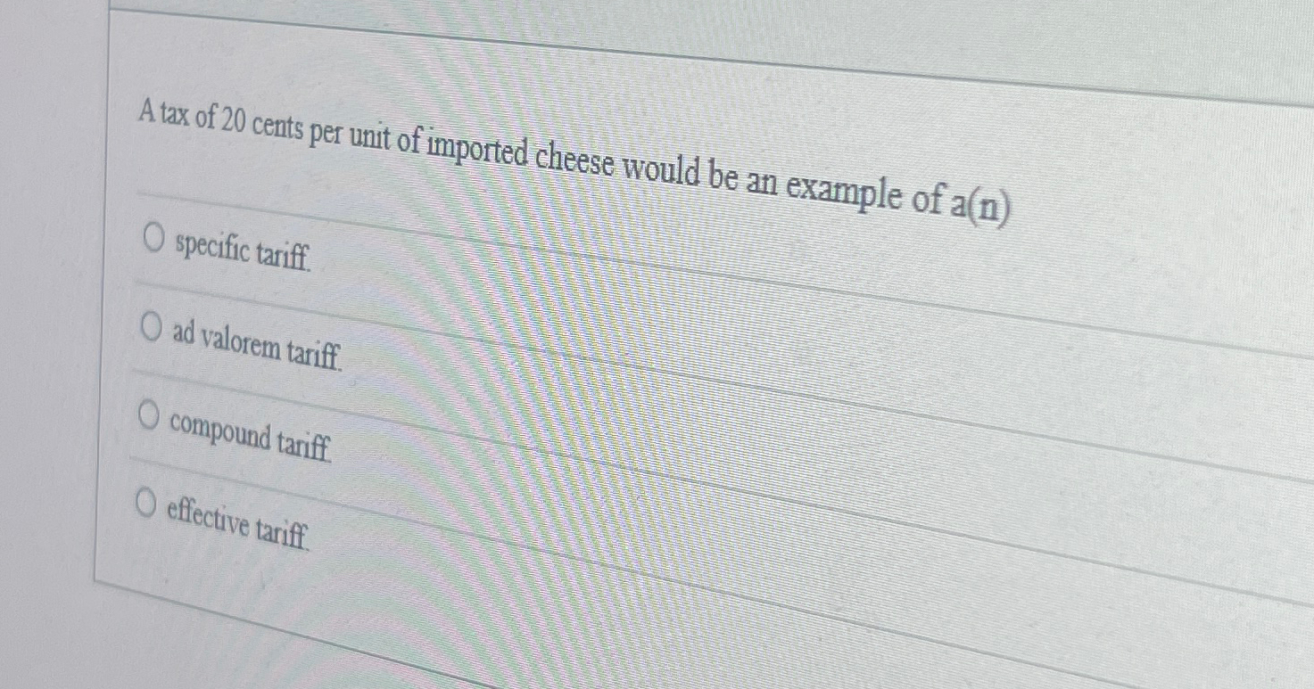 Solved A tax of 20 ﻿cents per unit of imported cheese would | Chegg.com