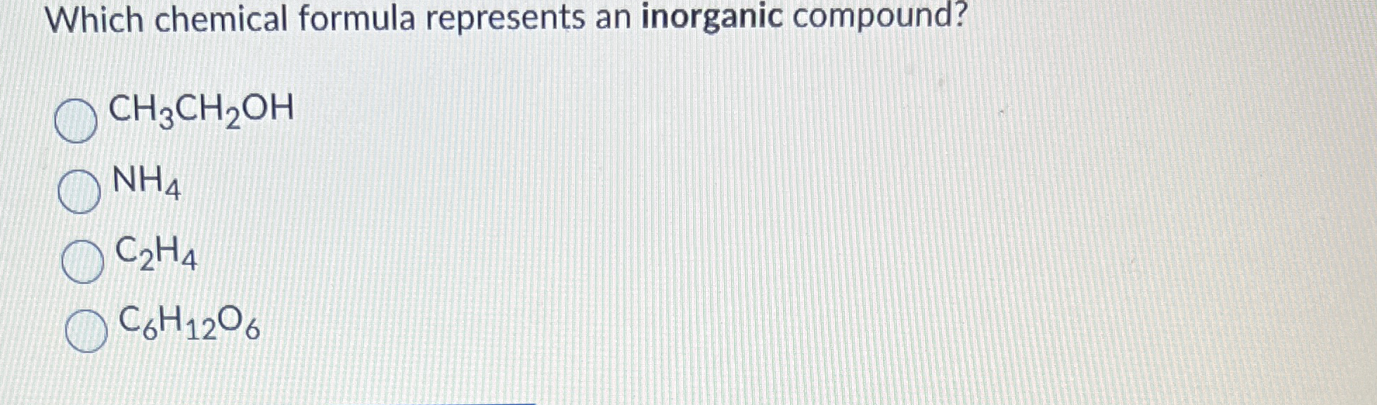 Solved Which chemical formula represents an inorganic | Chegg.com
