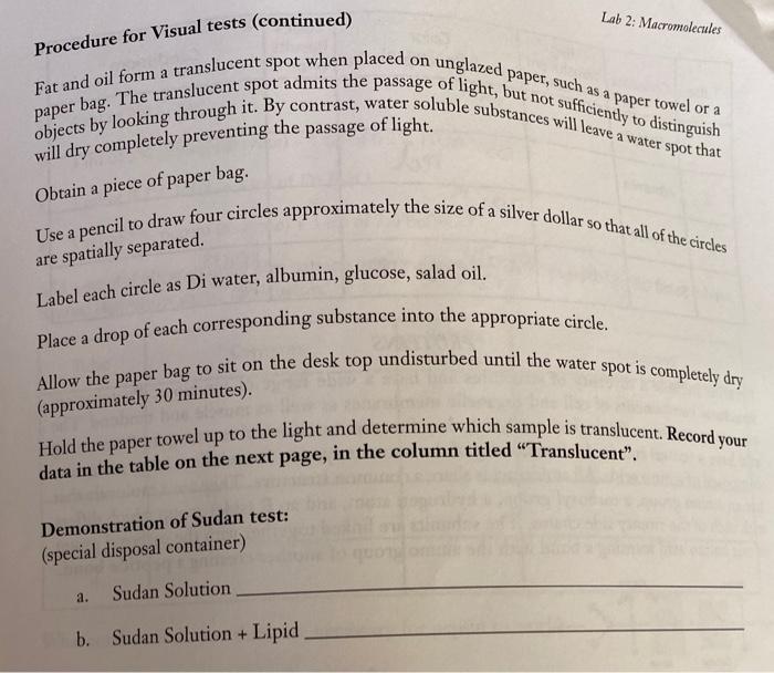 Solved Lab 2: Macromolecules unglazed paper, such as a paper | Chegg.com
