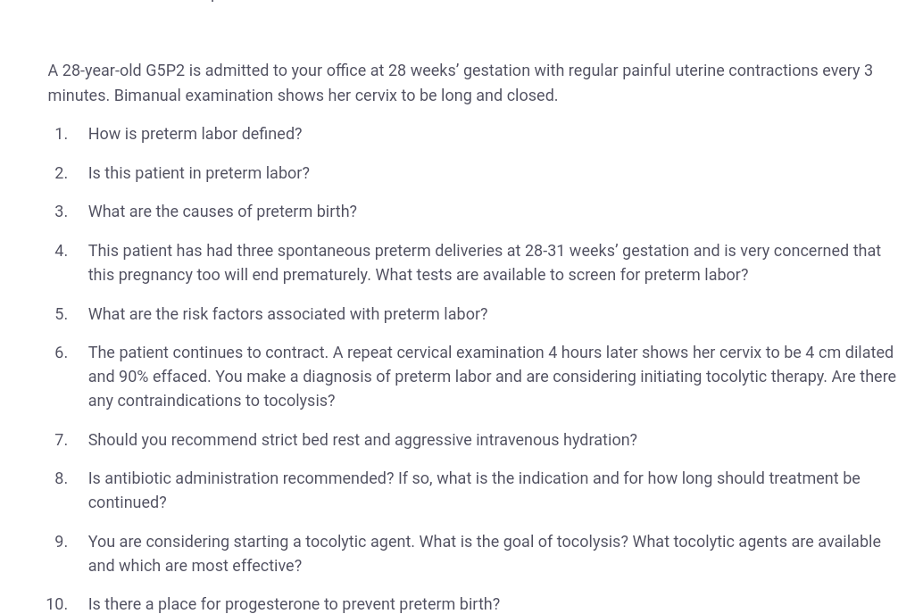 Solved A 28-year-old G5P2 ﻿is admitted to your office at 28 | Chegg.com
