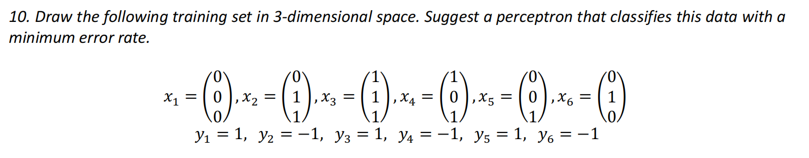 Solved Draw The Following Training Set In 3 Dimensional 