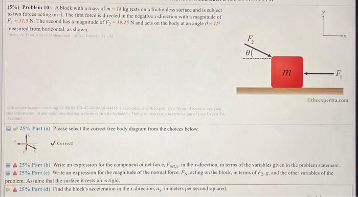 Solved (5\%) Problem 10: A block with a mass of m−18 kg | Chegg.com