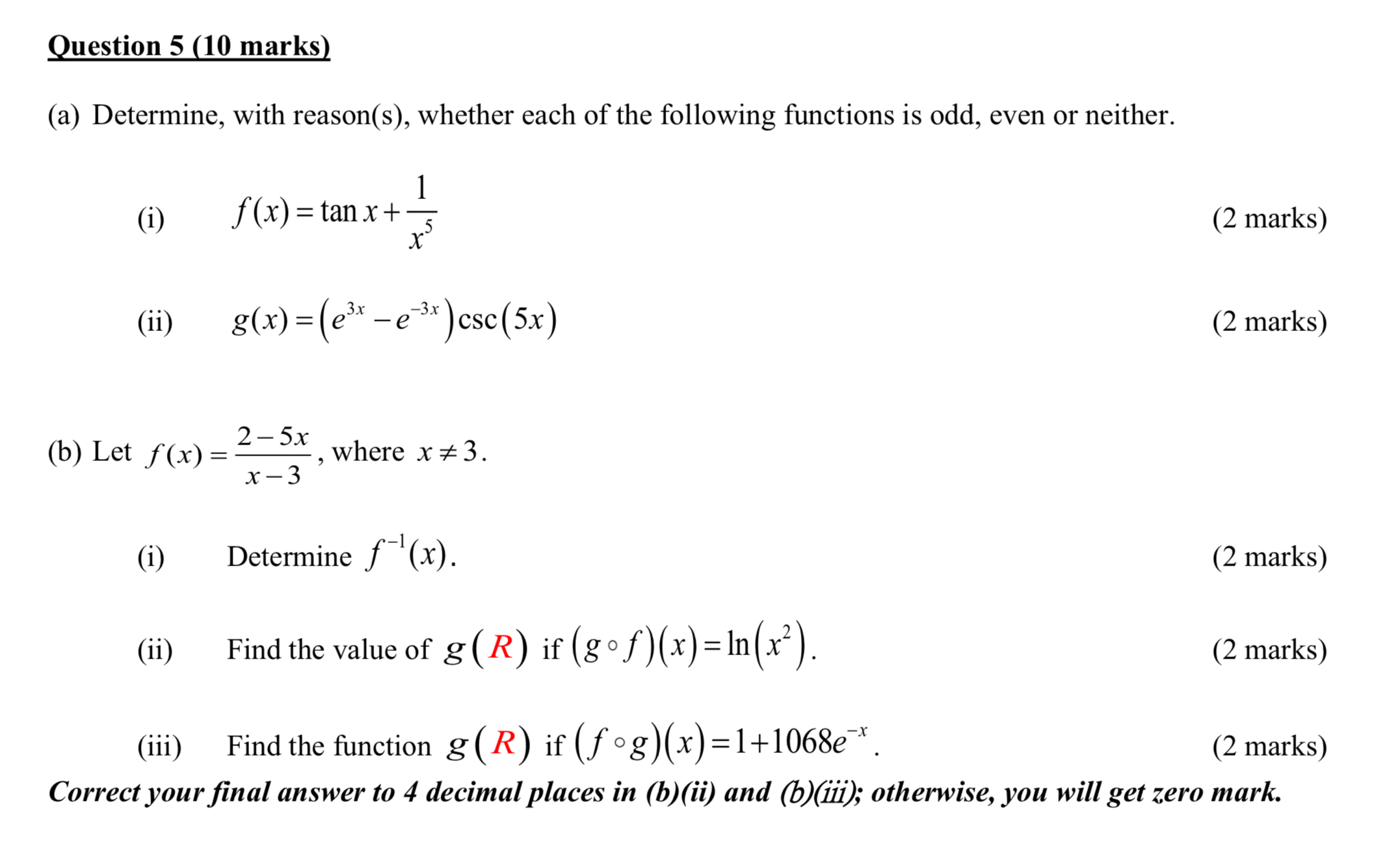 Solved Question 5(10marks)(a) ﻿Determine, with reason(s), | Chegg.com