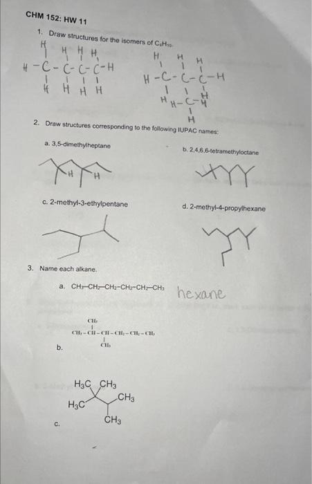 Solved 1. Draw structures for the isomers of C4H10 2. Draw | Chegg.com