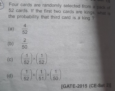 Solved Four cards are randomly selected from a pack of 52 | Chegg.com