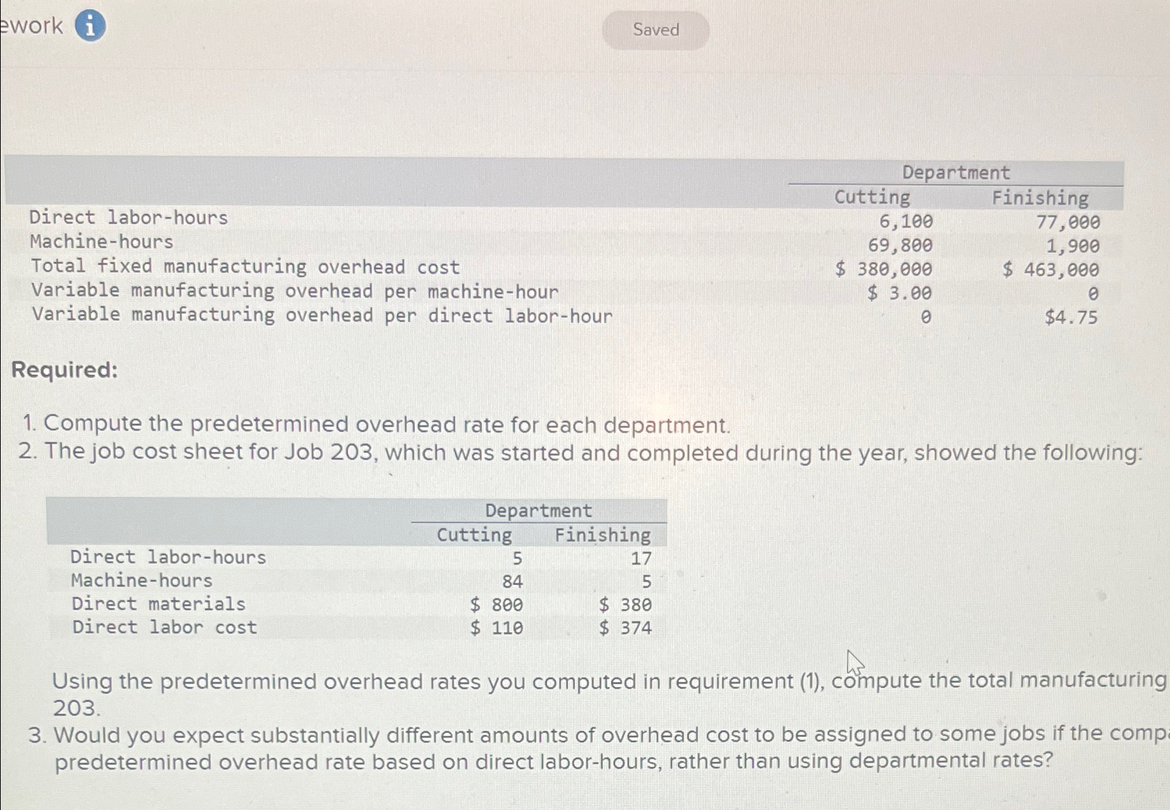 Solved ework (i)\table[[,Department],[Direct | Chegg.com