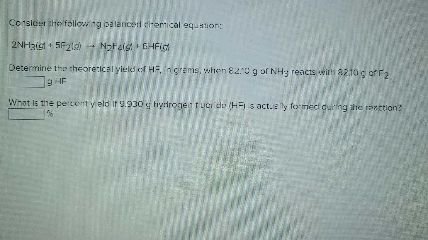 Solved Consider the following balanced chemical equation: | Chegg.com