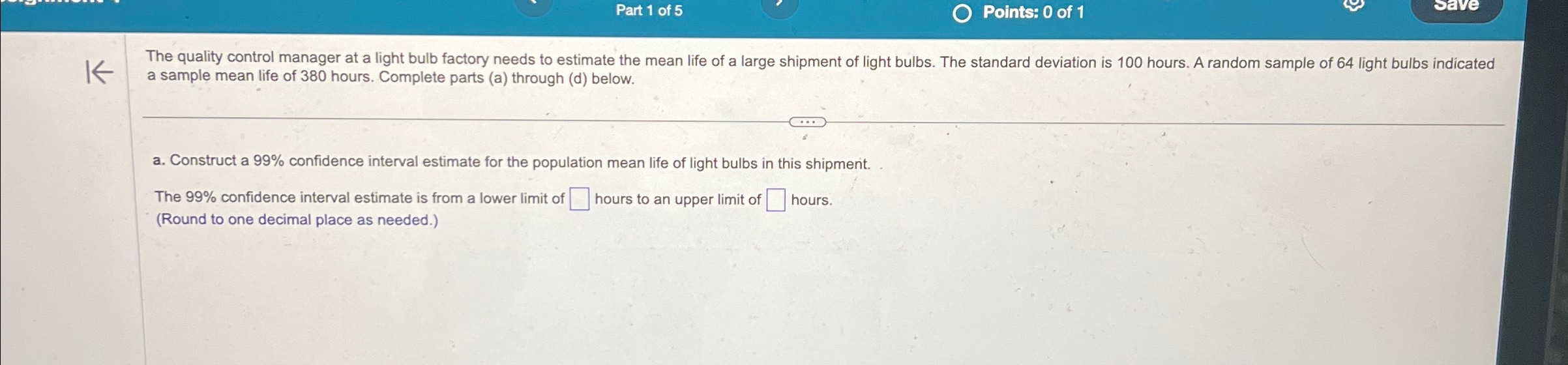 Solved Part 1 ﻿of 5Points: 0 ﻿of 1The quality control | Chegg.com