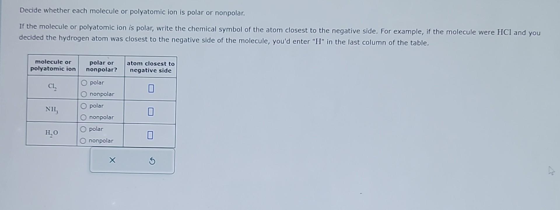 Solved Decide Whether Each Molecule Or Polyatomic Ion Is
