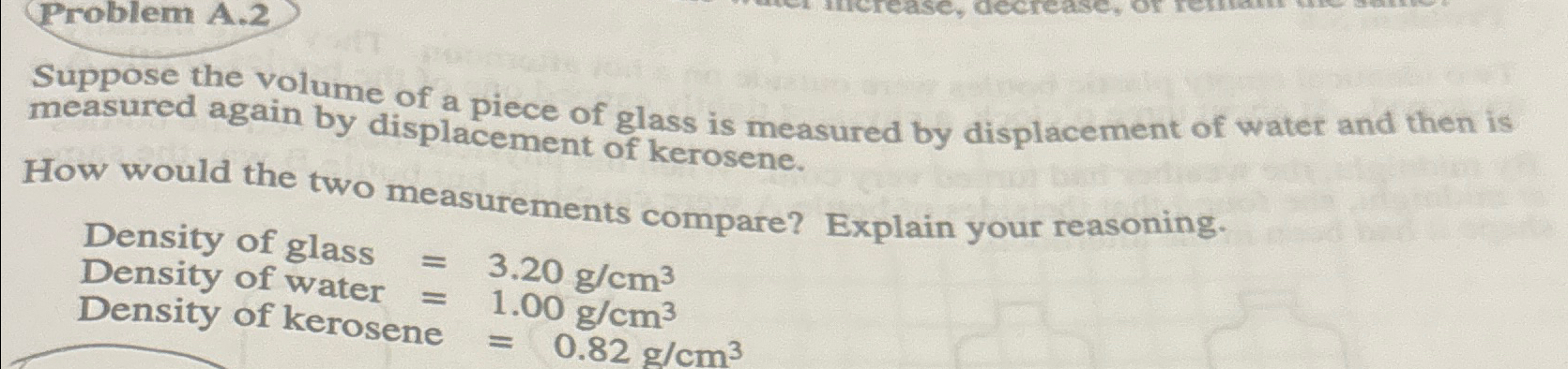 Solved Problem A. 2Suppose the volume of a piece of glass is | Chegg.com