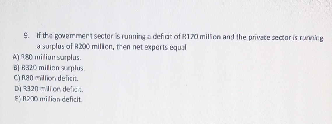 Solved 9. If the government sector is running a deficit of | Chegg.com