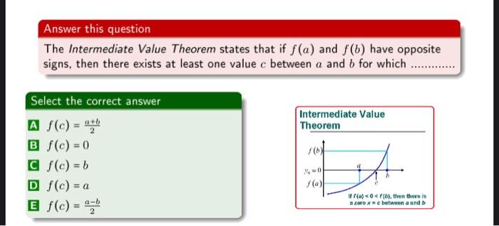 Solved Answer this question The Intermediate Value Theorem | Chegg.com