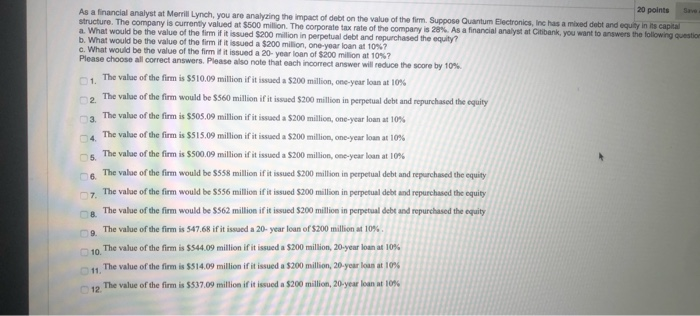 Solved 20 points As a financial analyst at Merrill Lynch, | Chegg.com