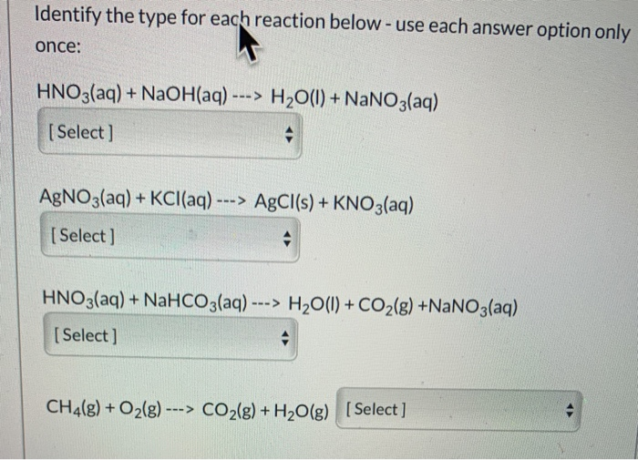 Solved Identify the type for each reaction below - use each | Chegg.com