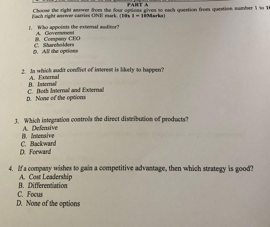 Choose the right answer from the four options given | Chegg.com