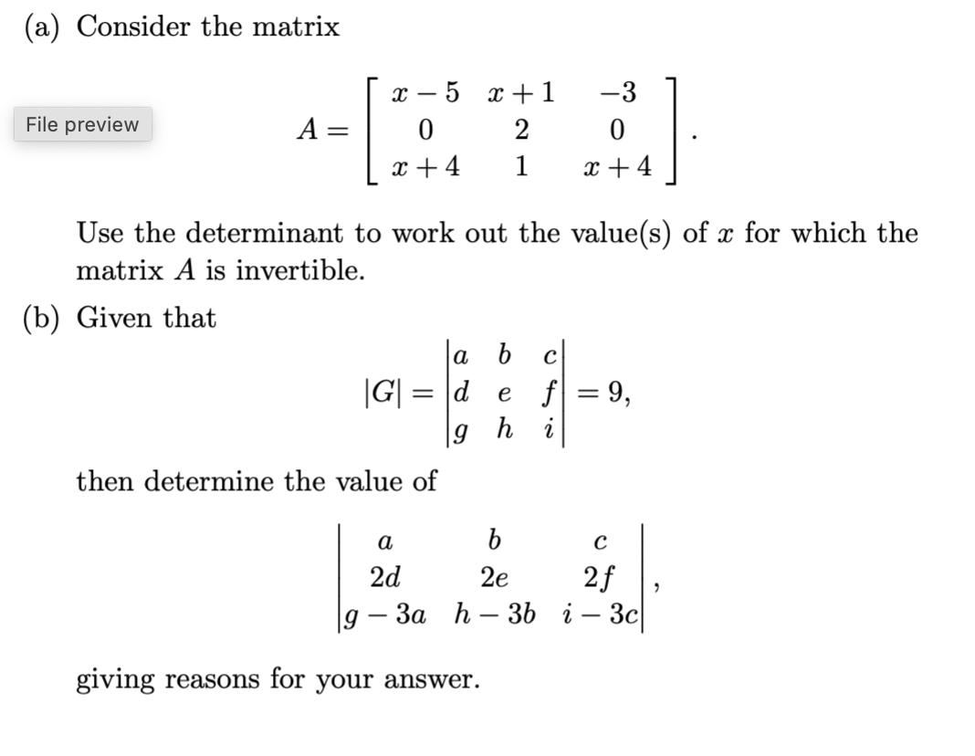 Solved (a) ﻿Consider the matrixA=[x-5x+1-3020x+41x+4].Use | Chegg.com