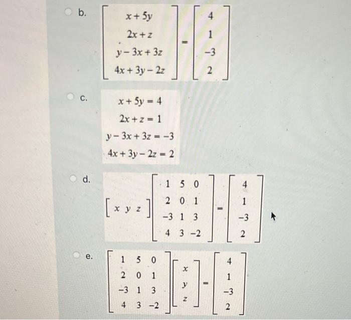 Solved Select an equivalent matrix equation from the given | Chegg.com