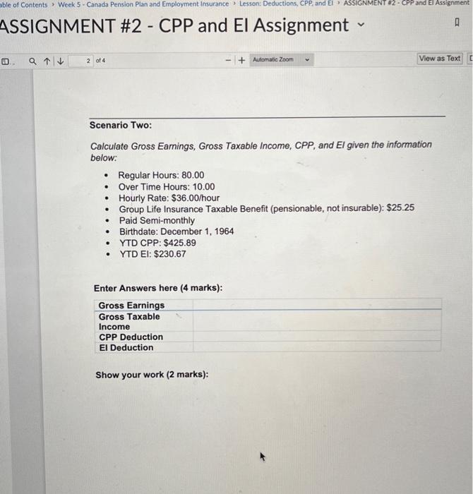 Calculating CPP and El Assignment (21 marks) Scenario | Chegg.com