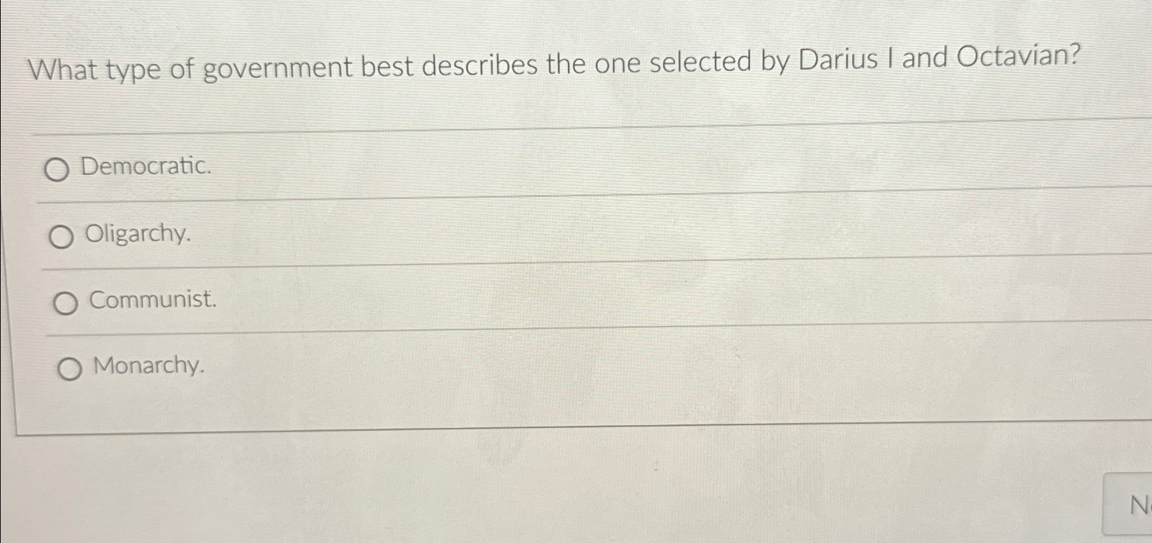 Solved What type of government best describes the one | Chegg.com