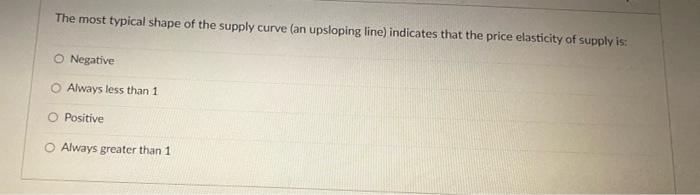 Solved The most typical shape of the supply curve (an | Chegg.com