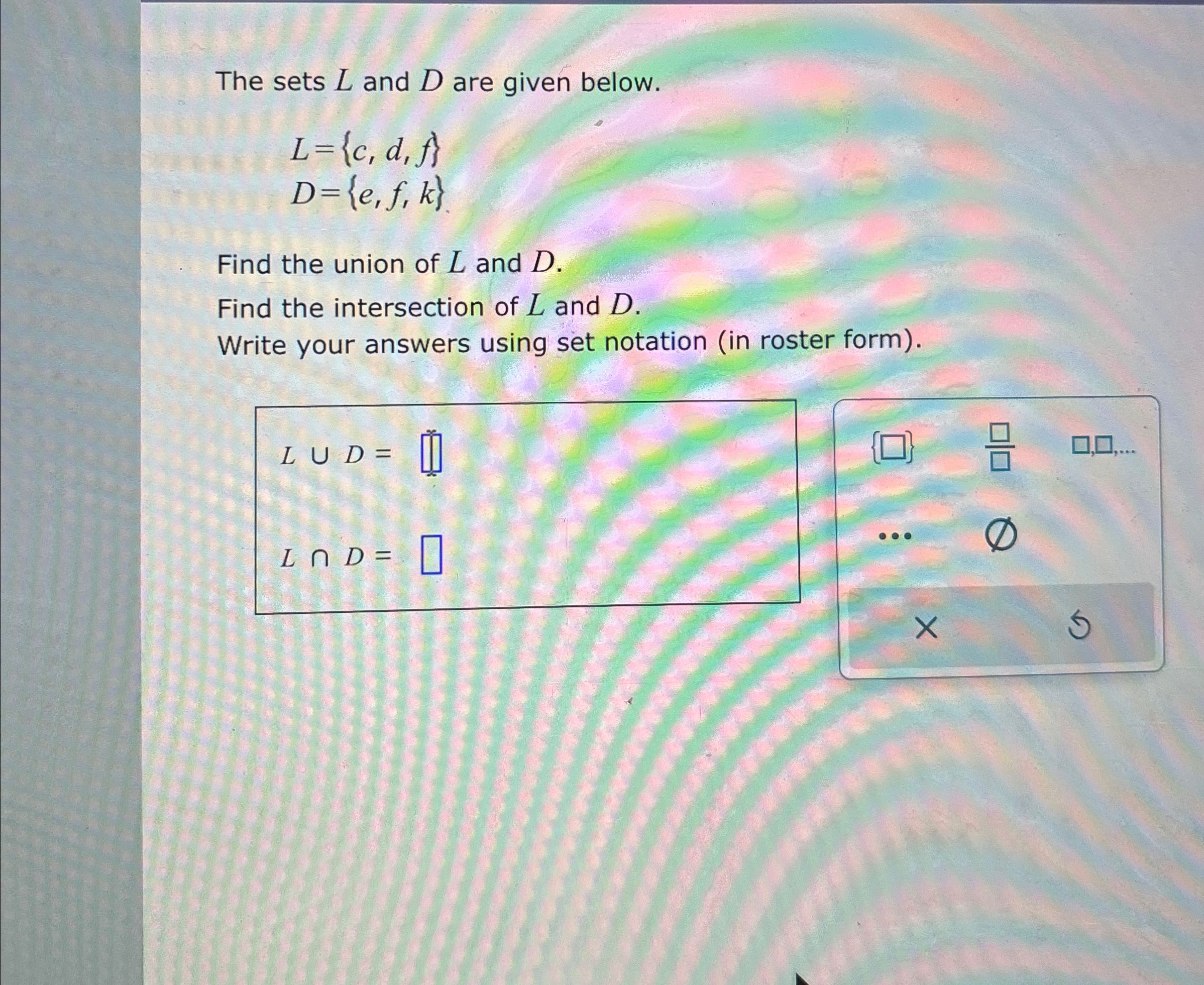 Solved The sets L ﻿and D ﻿are given | Chegg.com