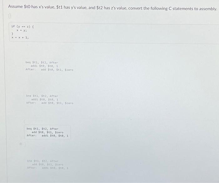 Solved Assume $t0 has x's value, $t1 has y's value, and $t2 | Chegg.com