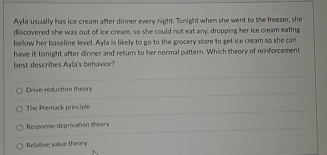 Solved Ayla usually has ice cream after dinner every night. | Chegg.com