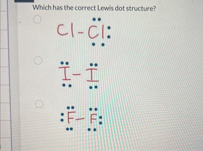 Solved Which has the correct Lewis dot structure? Cl- C¨): ∼ | Chegg.com