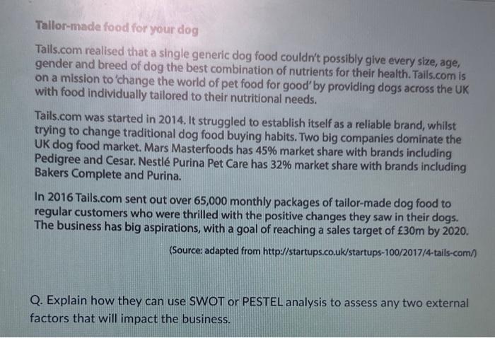 Talls.com realised that a single generic dog food | Chegg.com