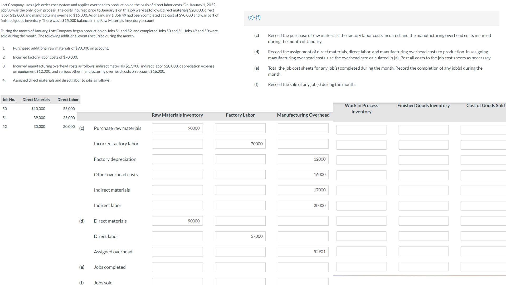 Solved Lott Company uses a job order cost system and applies | Chegg.com