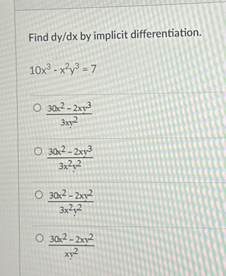 Solved Find dydx ﻿by implicit | Chegg.com