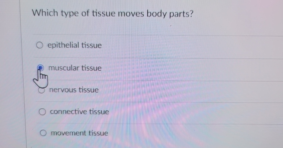 Solved Which type of tissue moves body parts?epithelial | Chegg.com