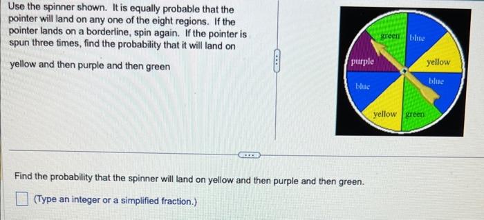 Solved Use the spinner shown. It is equally probable that | Chegg.com