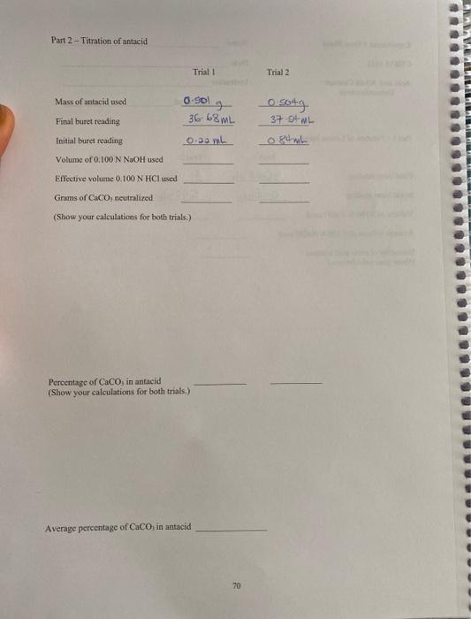 Solved Experiment 8 Data Sheet Name CHEM 1131 Date Acid and | Chegg.com