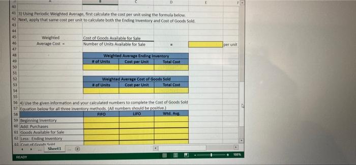 Solved Comparing Inventory Costing Methods using Excel's | Chegg.com