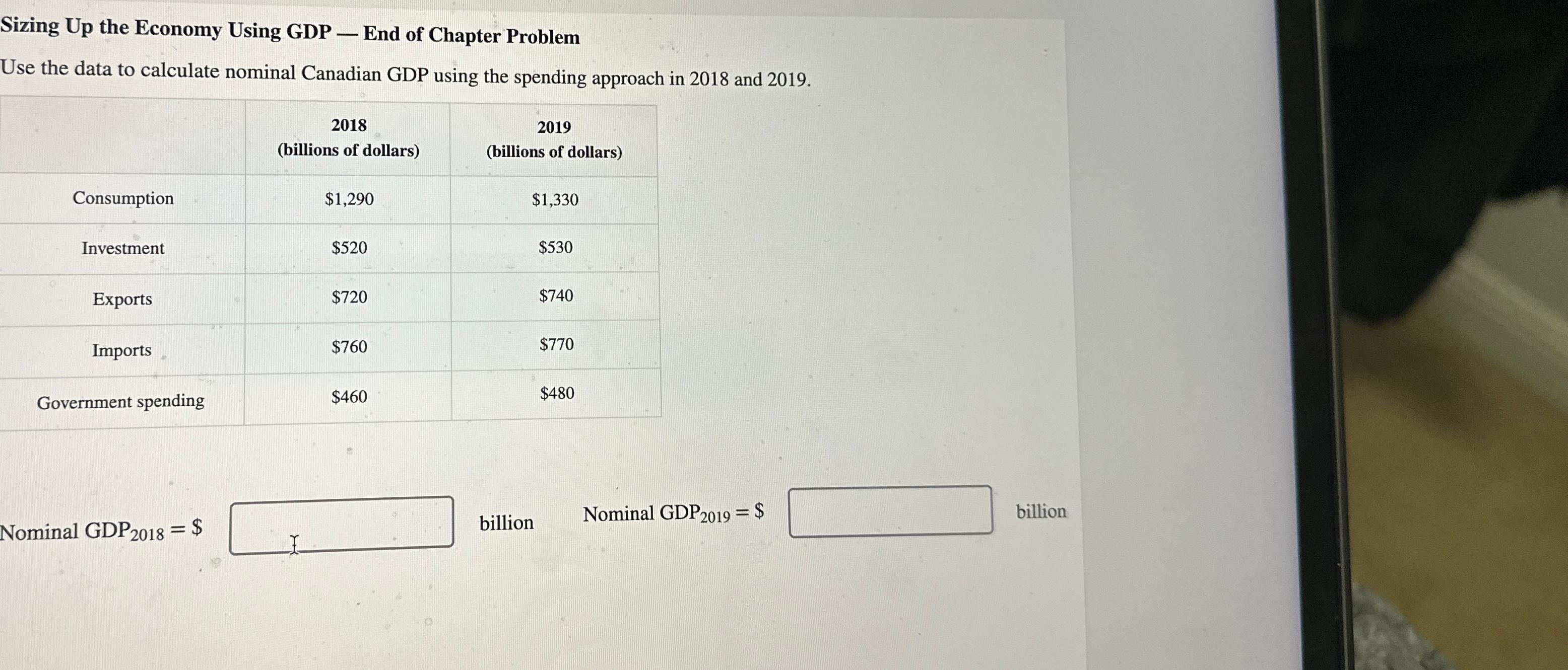 Solved Sizing Up the Economy Using GDP - ﻿End of Chapter | Chegg.com