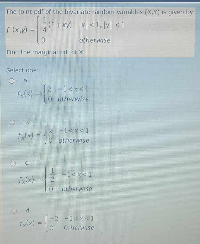 Solved The joint pdf of the bivariate random variables (x,Y) | Chegg.com Solved The joint pdf of the bivariate random variables (x,Y) | Chegg.com