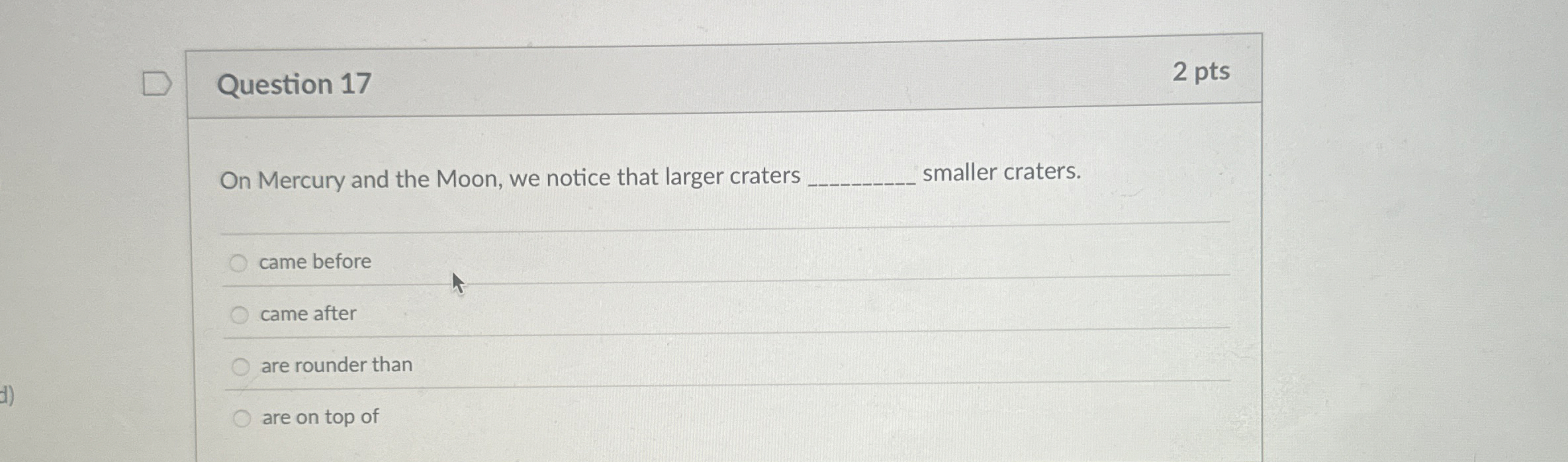 Solved Question 172 ﻿ptsOn Mercury and the Moon, we notice | Chegg.com