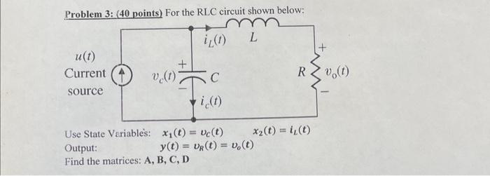 Solved Problem 3: (40 points) For the RLC circuit shown | Chegg.com