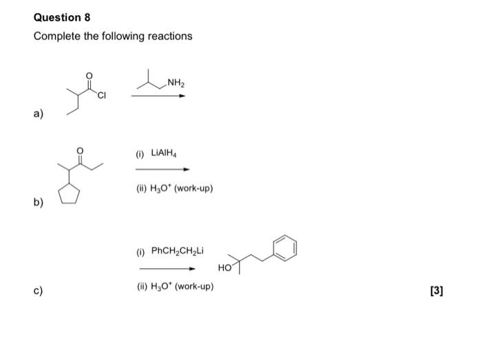 Solved Question 8 Complete the following reactions NH2 a) | Chegg.com