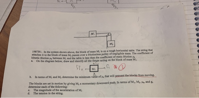 Solved M M2 1987B1. In the system shown above, the block of | Chegg.com