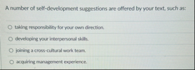 Solved A number of self-development suggestions are offered | Chegg.com