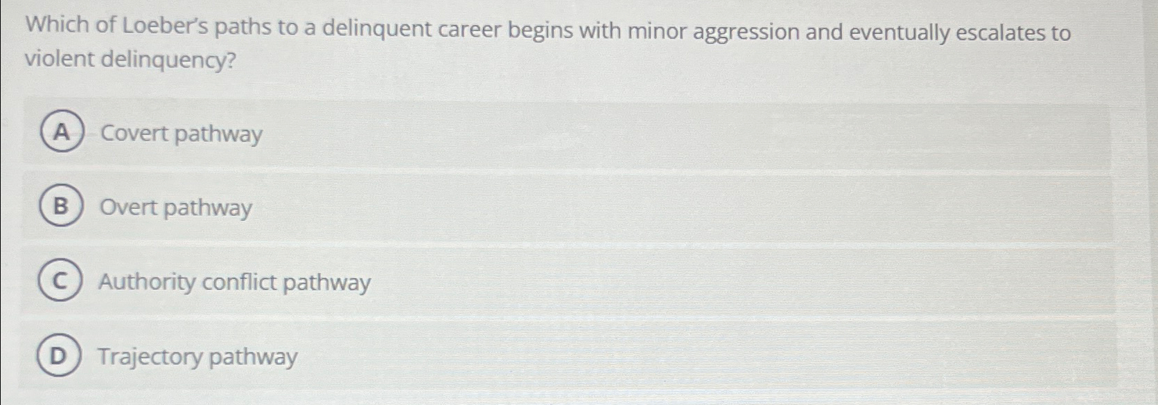 Solved Which of Loeber's paths to a delinquent career begins | Chegg.com