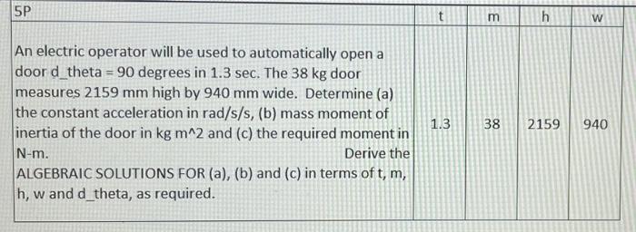 Solved 5P An electric operator will be used to automatically | Chegg.com