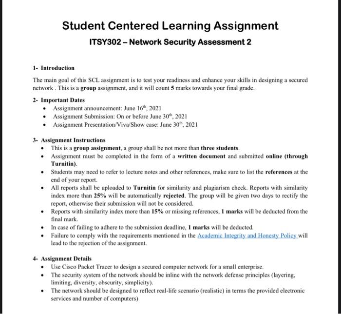 Student Centered Learning Assignment ITSY302 - | Chegg.com
