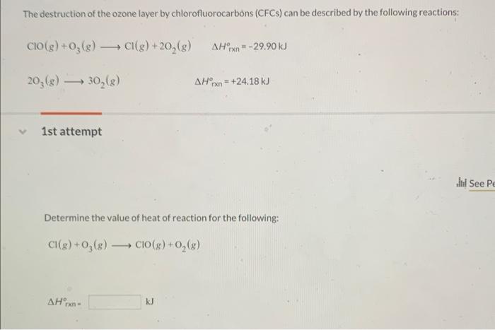 Solved The destruction of the ozone layer by | Chegg.com